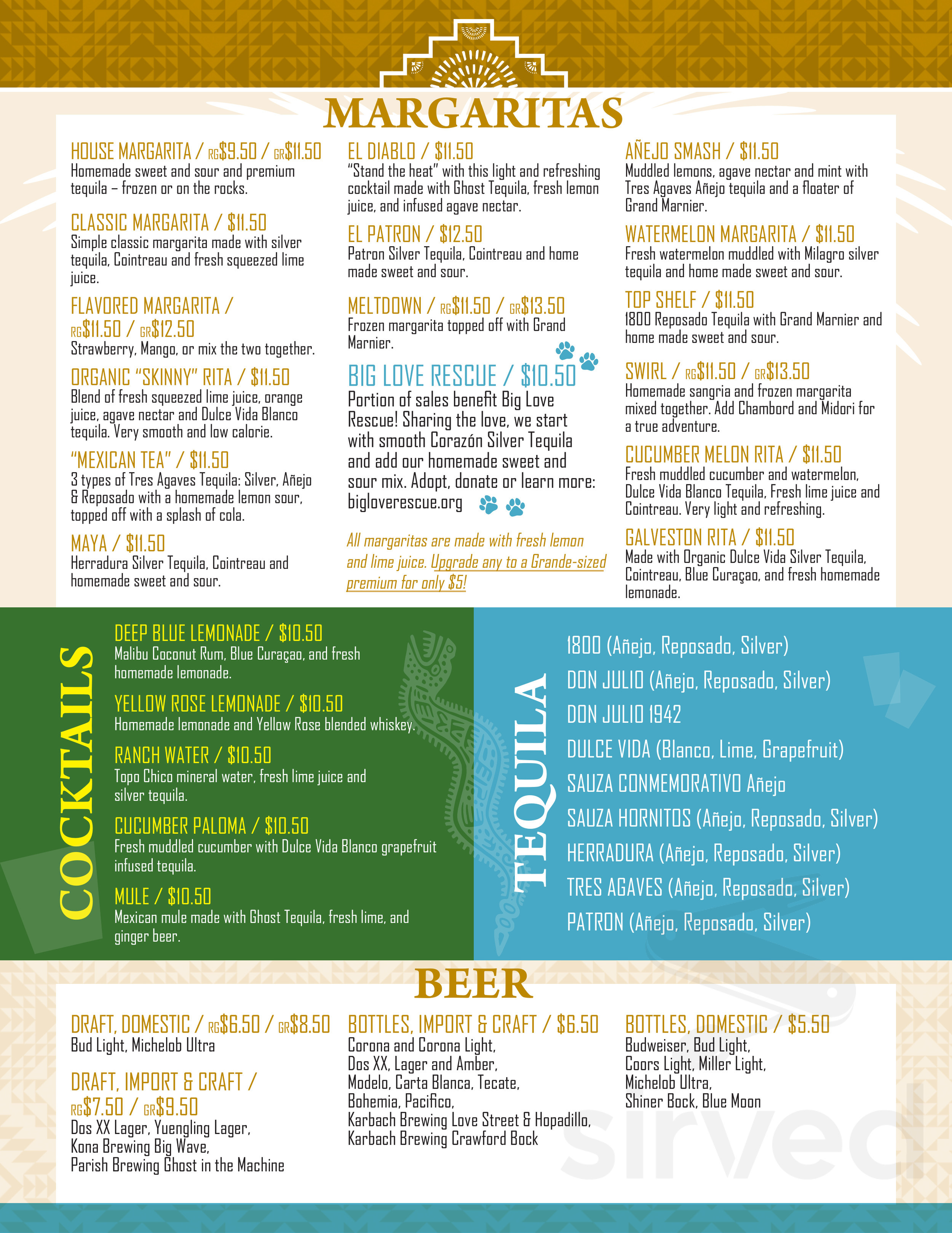 La Viva menu in Cypress, Texas, USA