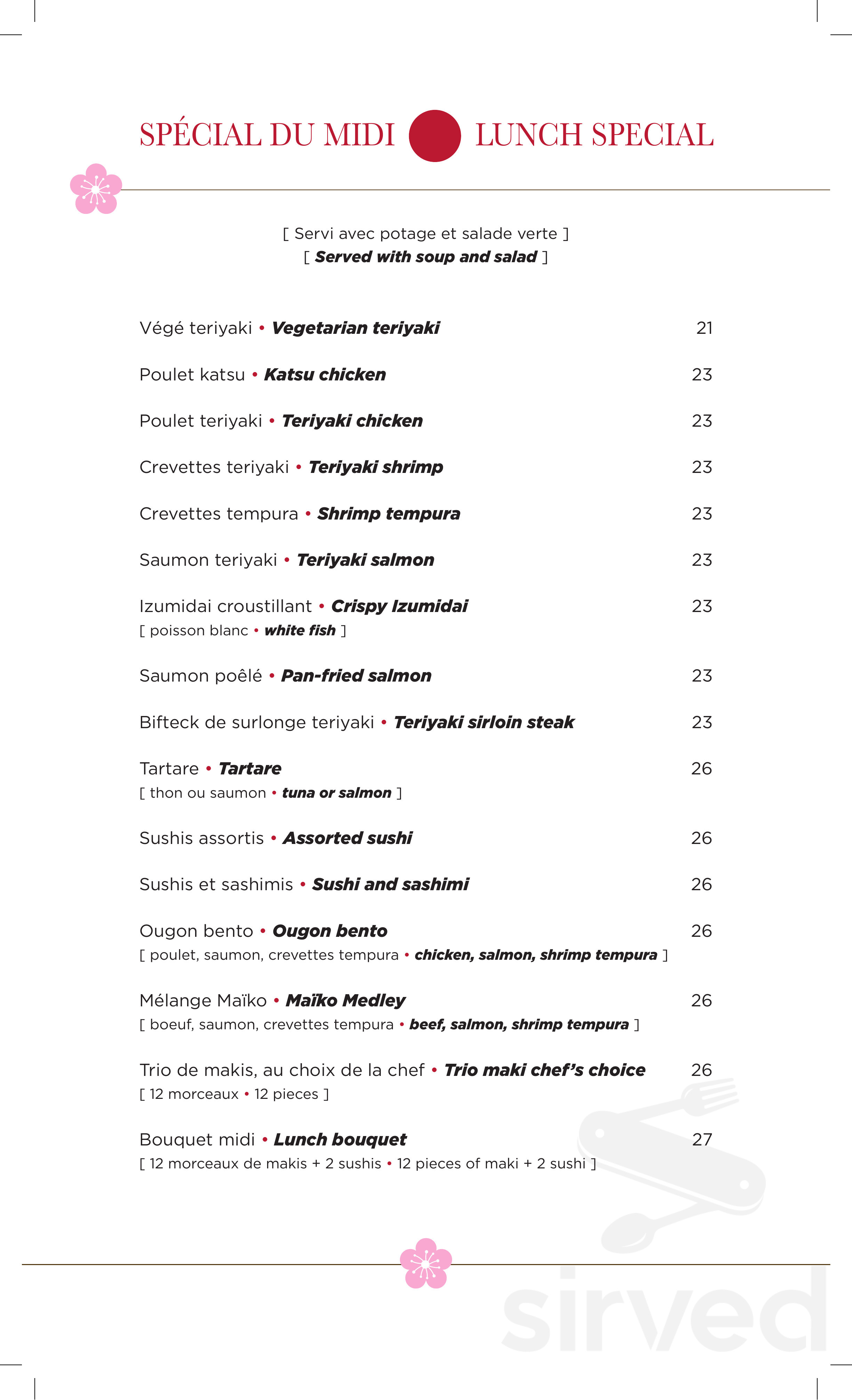 Menu - Dollard-Des Ormeaux QC's Maiko Sushi | Sirved