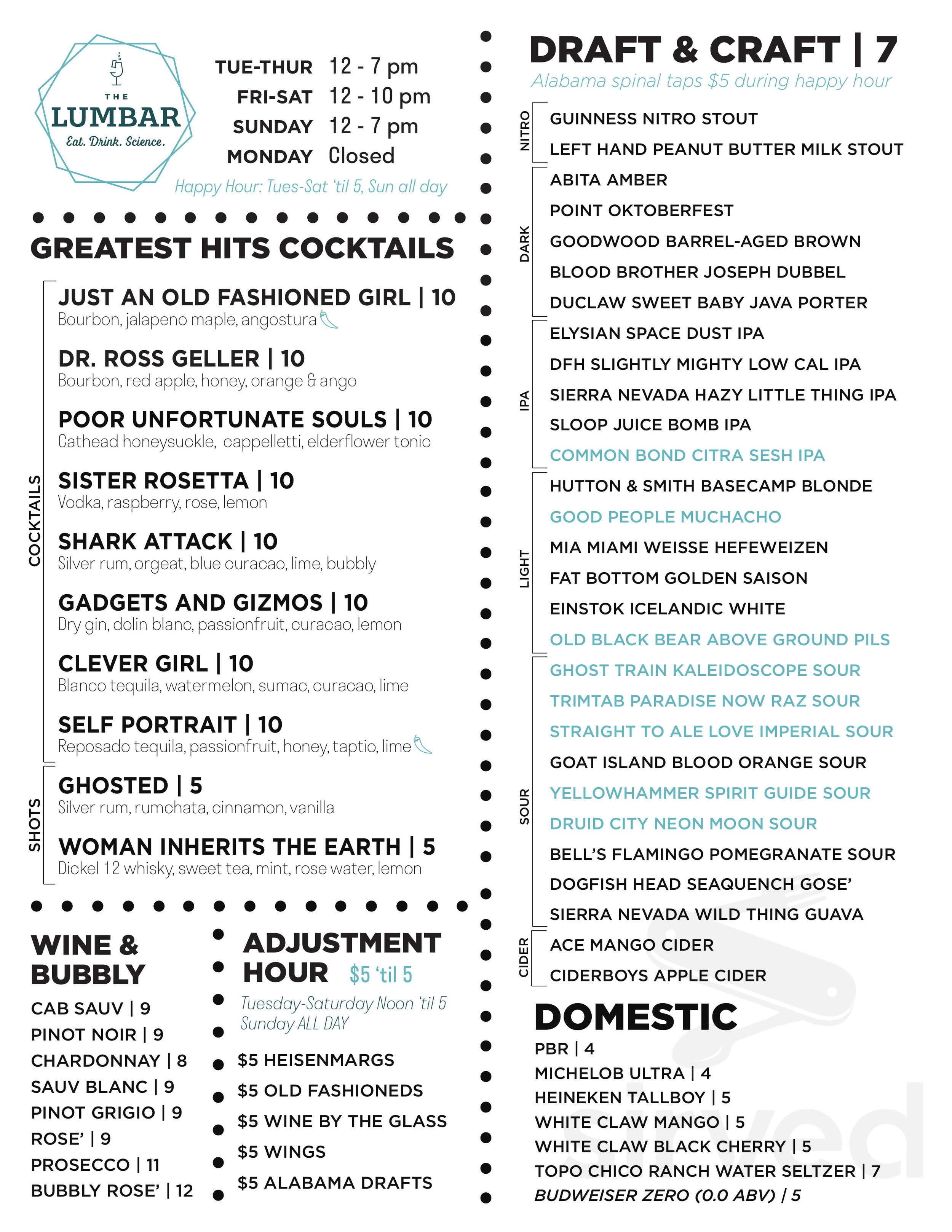 The Lumbar menu in Birmingham, Alabama, USA