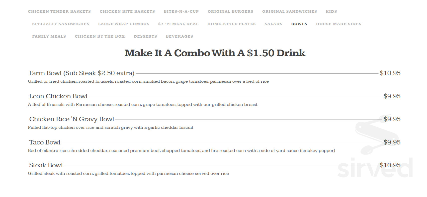 Menu - Alabaster AL's Birds and Burgers | Sirved