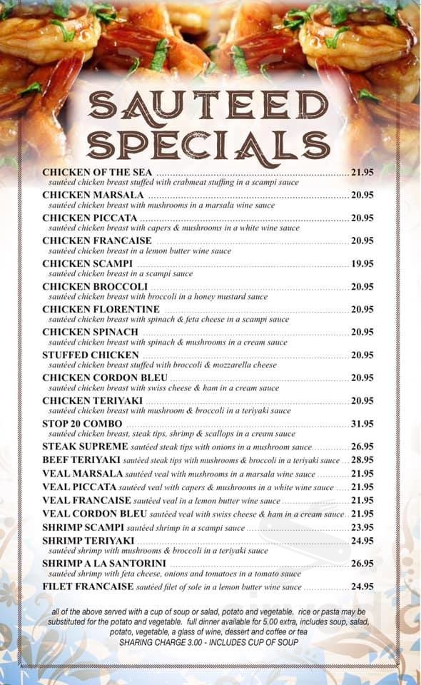 Stop 20 Diner menu in Elmont, New York, USA