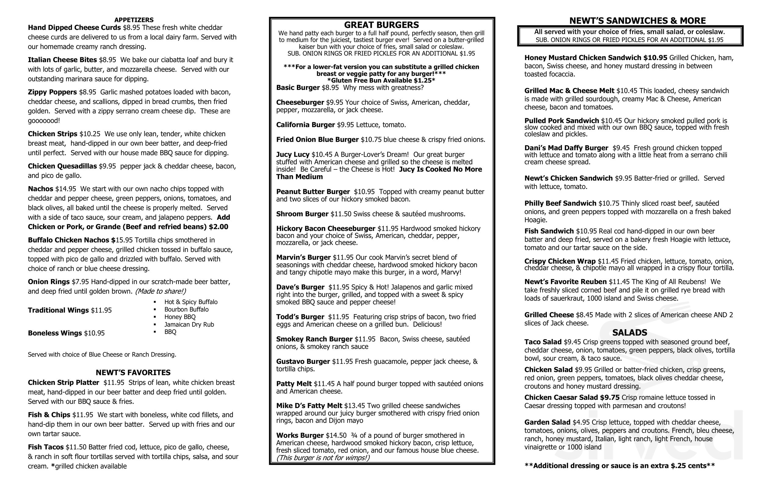 Newt's North menus in Rochester, Minnesota, United States