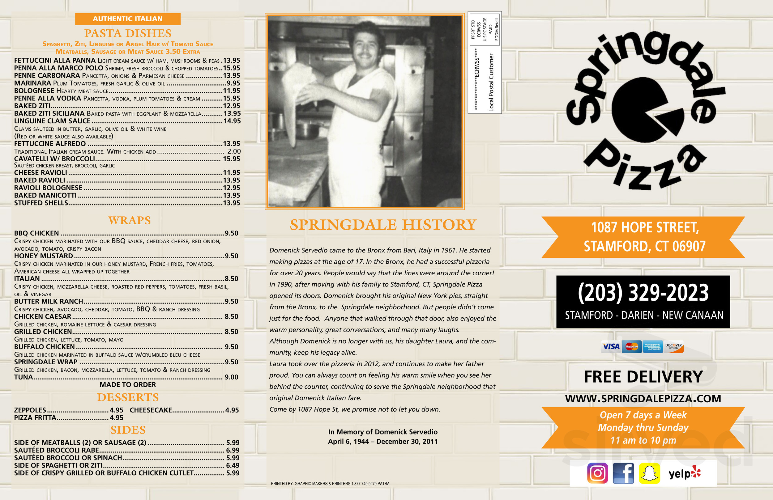 Springdale Pizza menu in Stamford, Connecticut, USA