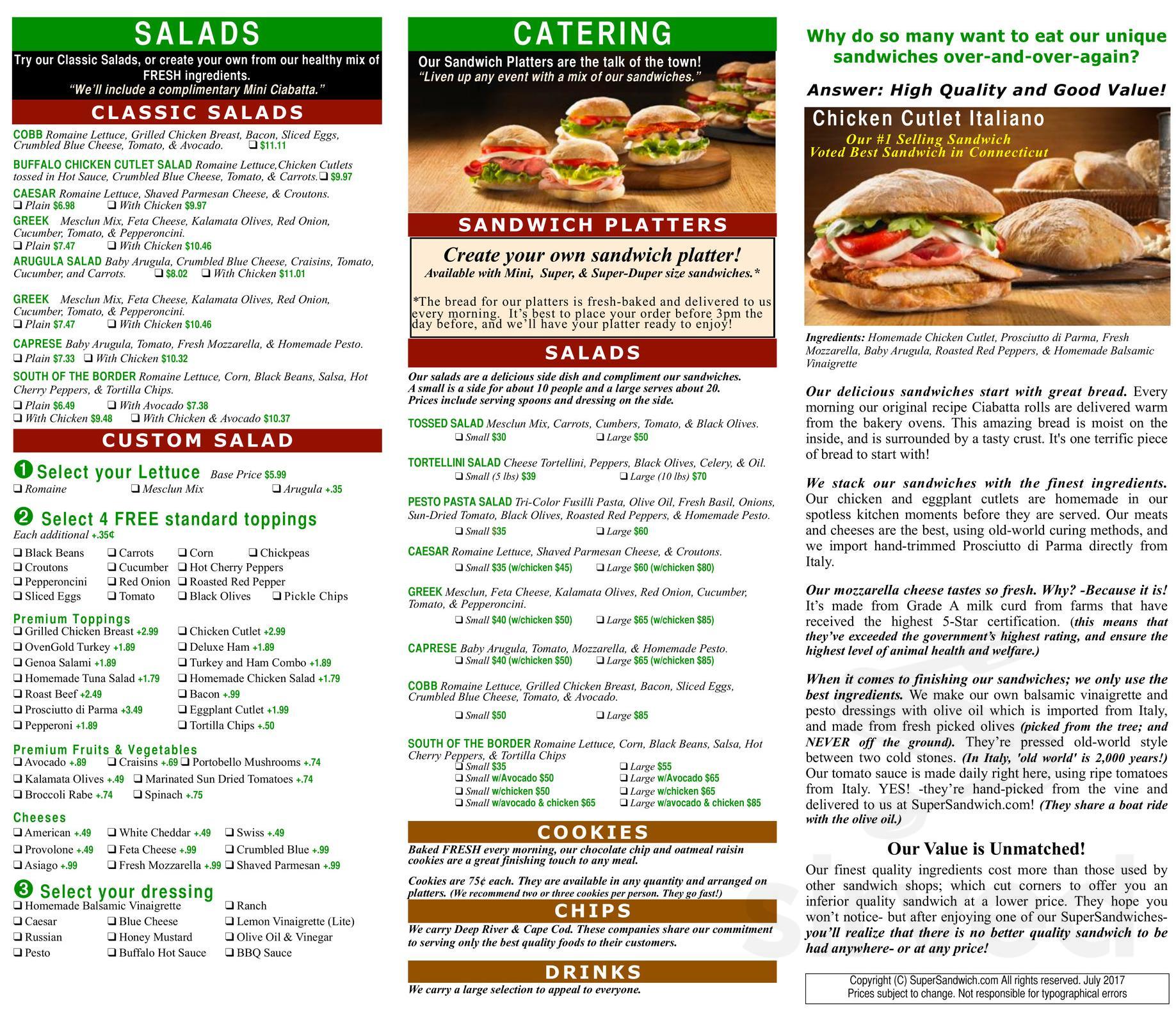 Super Sandwich menus in Shelton, Connecticut, United States