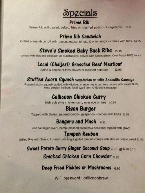 Callicoon Brewing Company menu in Callicoon, New York, USA