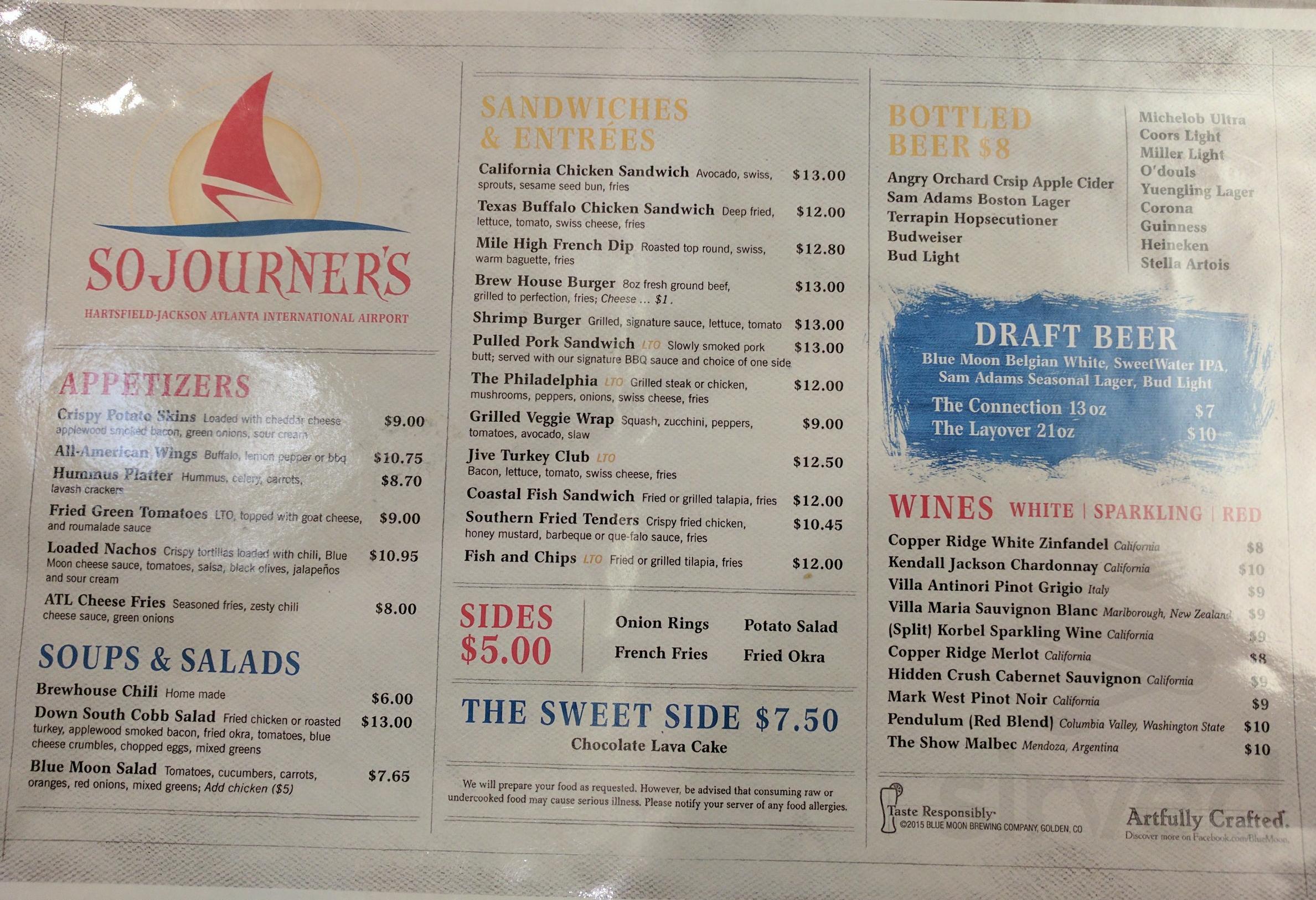 Menu for Sojourner's in Atlanta, GA | Sirved