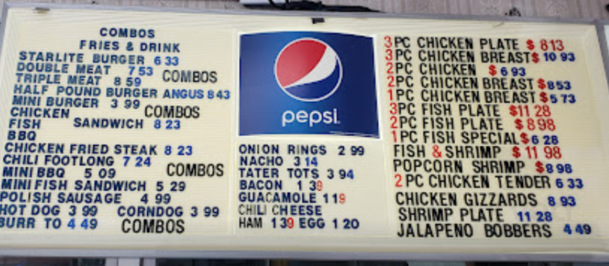 Menu for Starlite Burger in McAllen, TX | Sirved