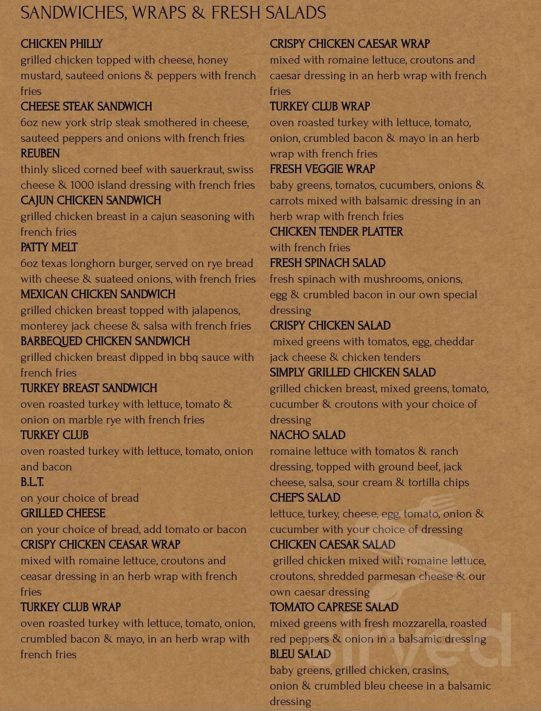 The Old Schoolhouse Inn & Restaurant menu in Downsville, New York, USA