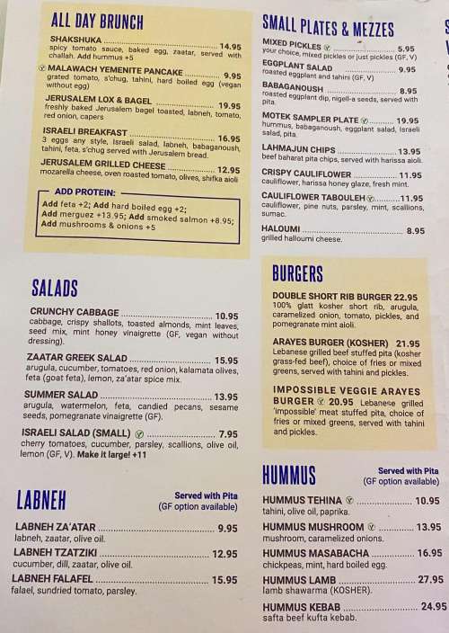 Motek - Mediterranean Cafe & Restaurant menu in Miami, Florida, USA