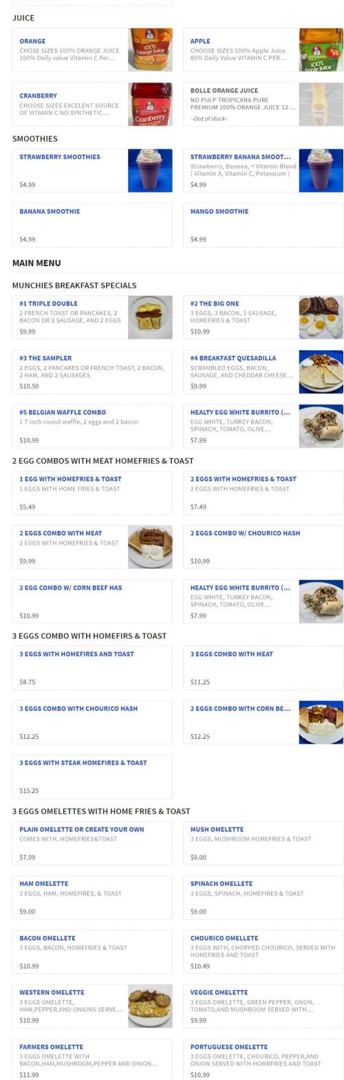 Munchies Breakfast & lunch menu in Fall River, Massachusetts, USA