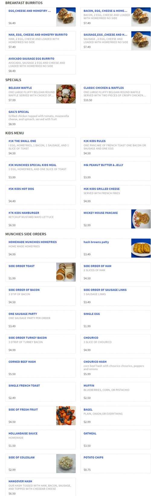 Munchies Breakfast & lunch menu in Fall River, Massachusetts, USA