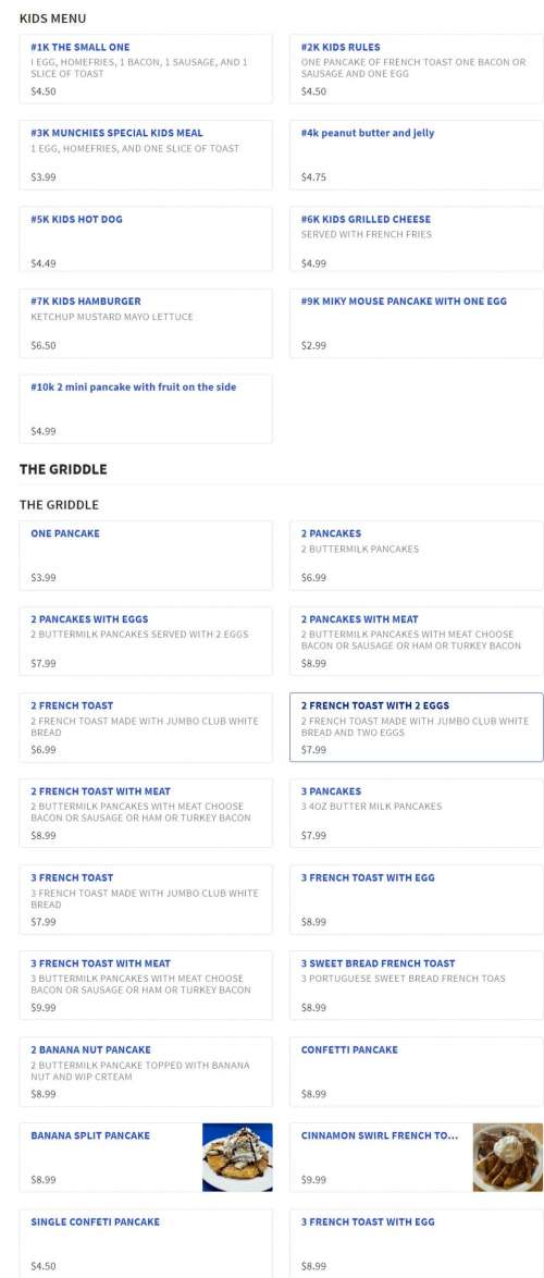 Munchies Breakfast & lunch menu in Fall River, Massachusetts, USA