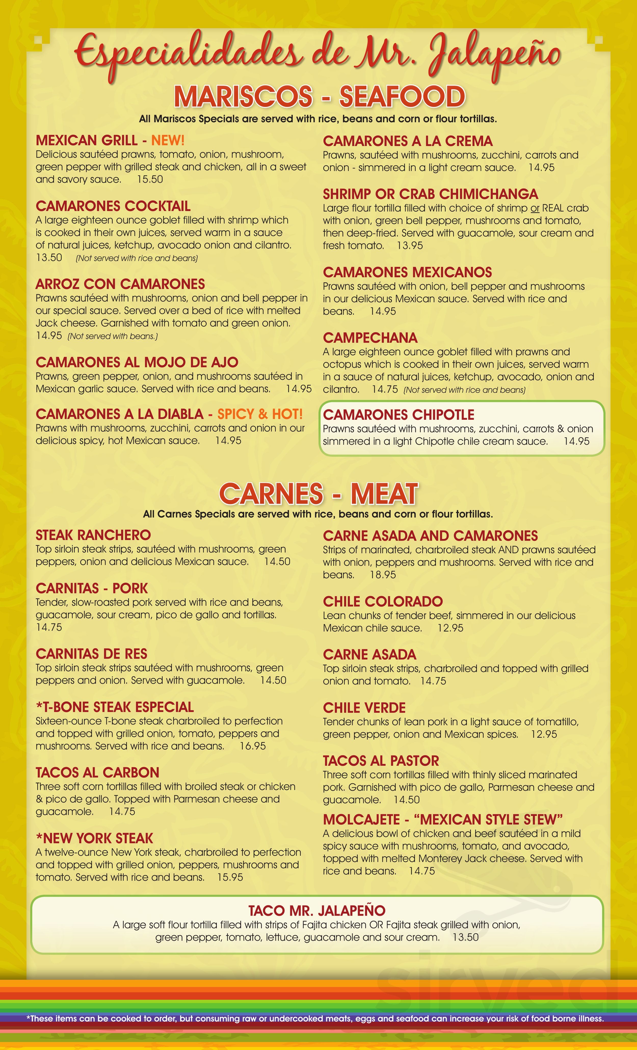 Mr Jalapeno menu in Bonney Lake, Washington, USA