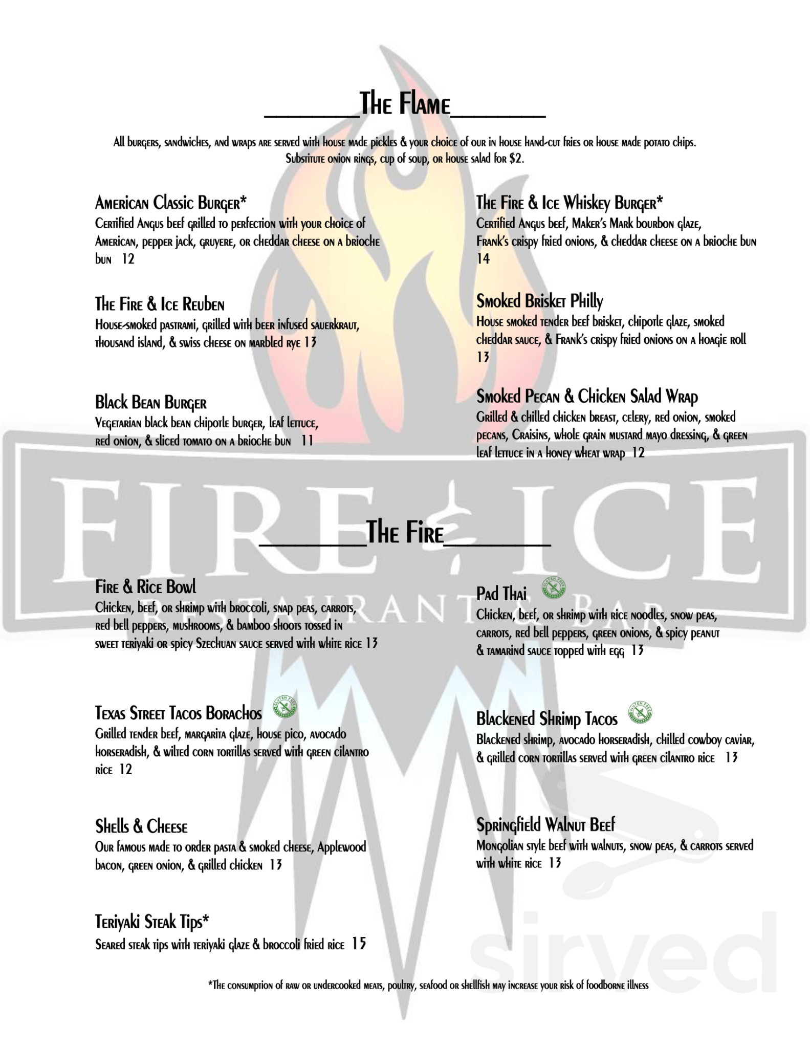 Fire & Ice Restaurant & Bar menu in Springfield, Missouri, USA