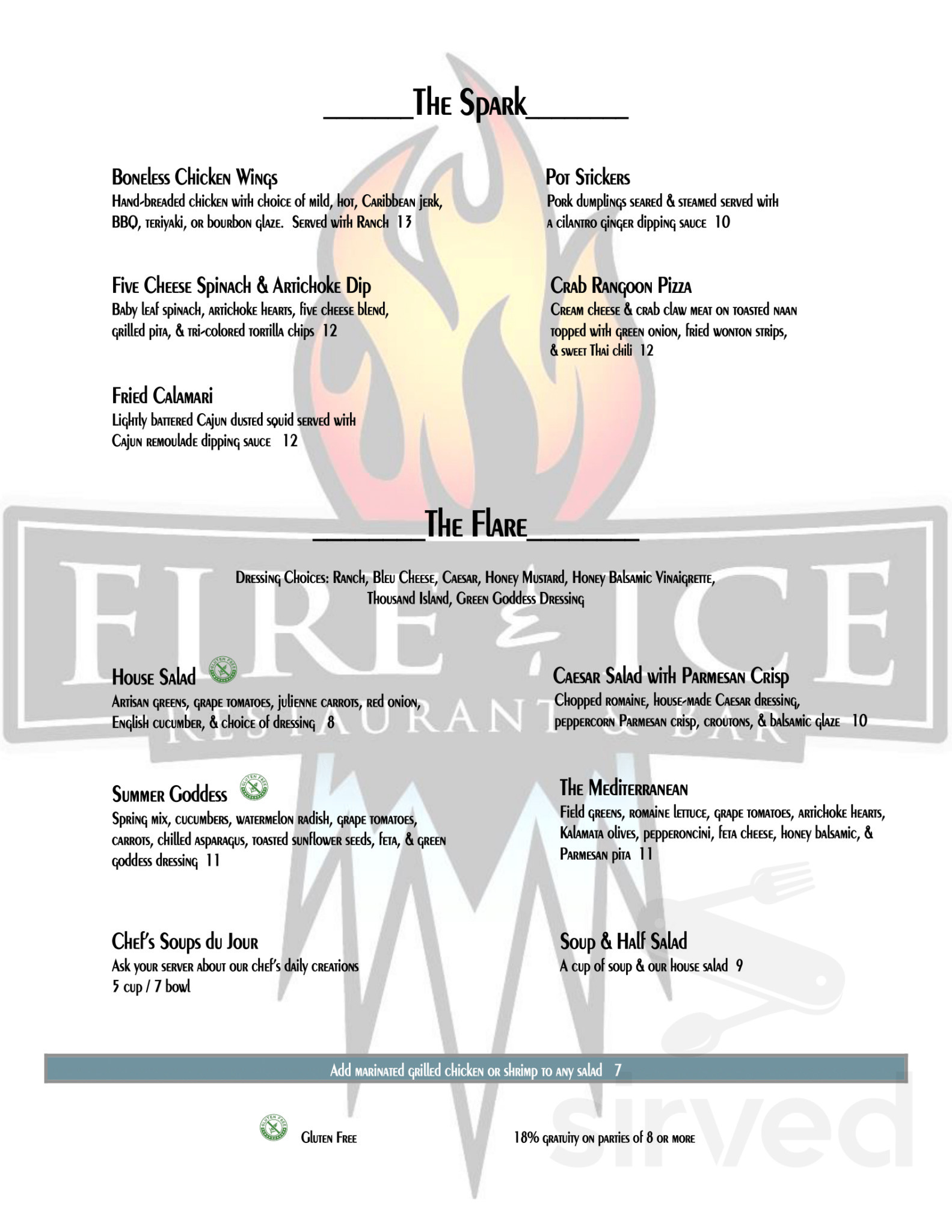 Fire & Ice Restaurant & Bar menu in Springfield, Missouri, USA