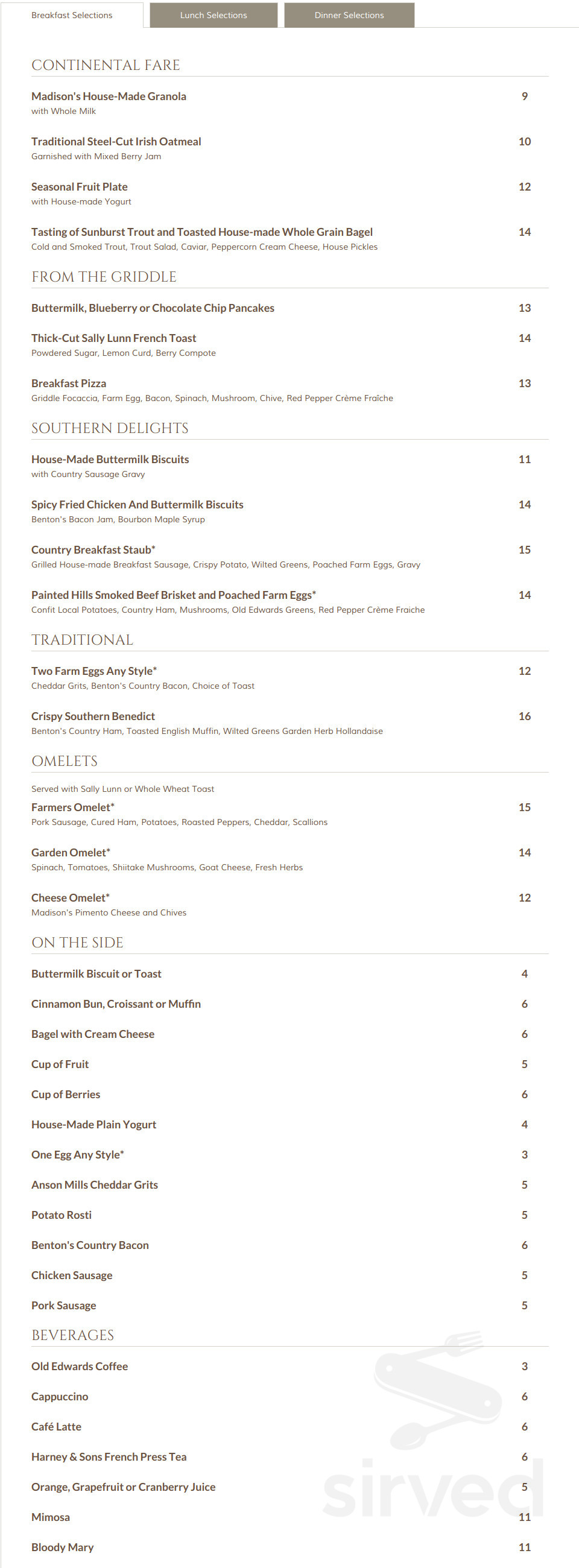 Madison's Restaurant menu in Highlands, North Carolina, USA