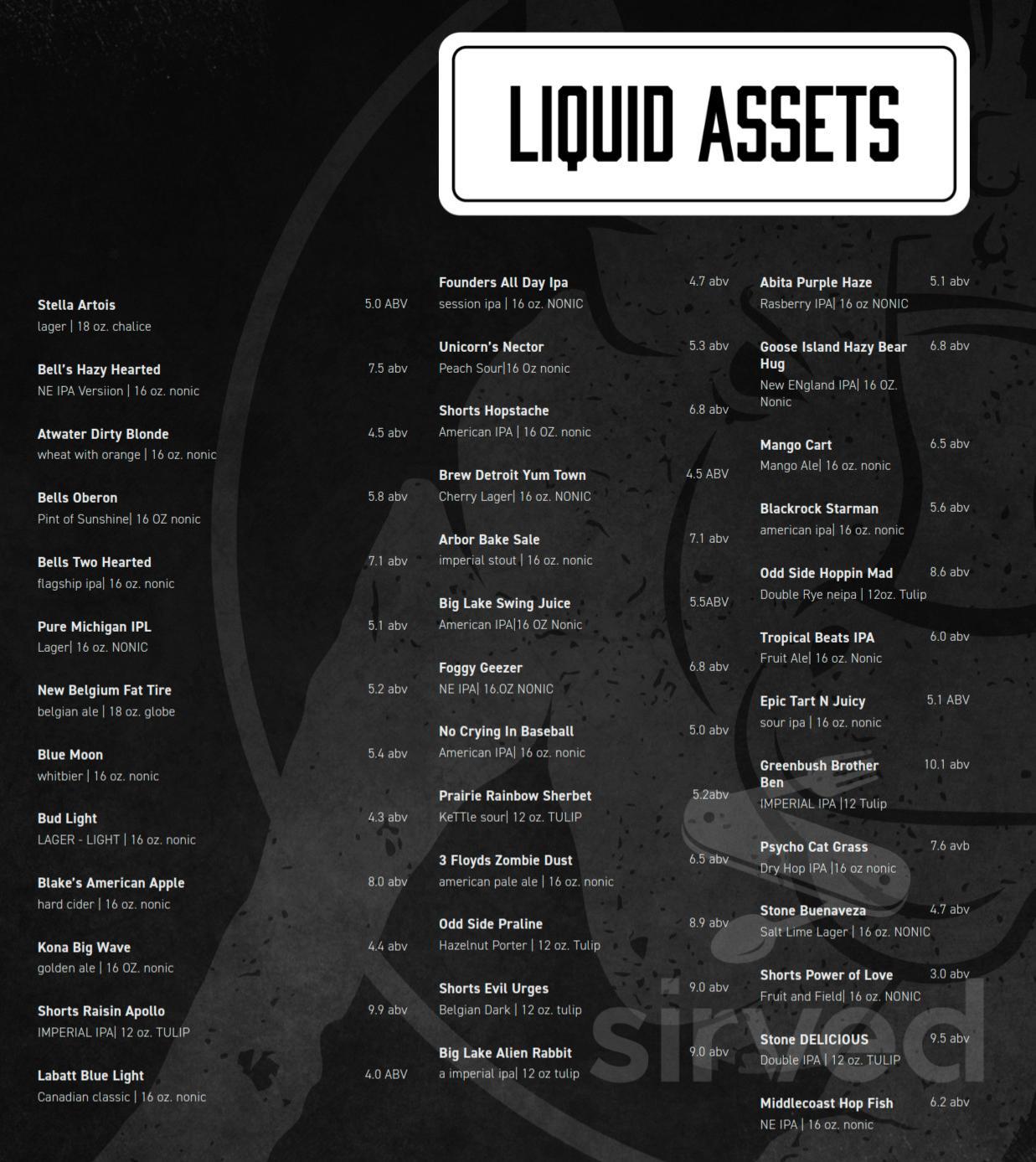 The DOW menu in Birmingham, Michigan, USA