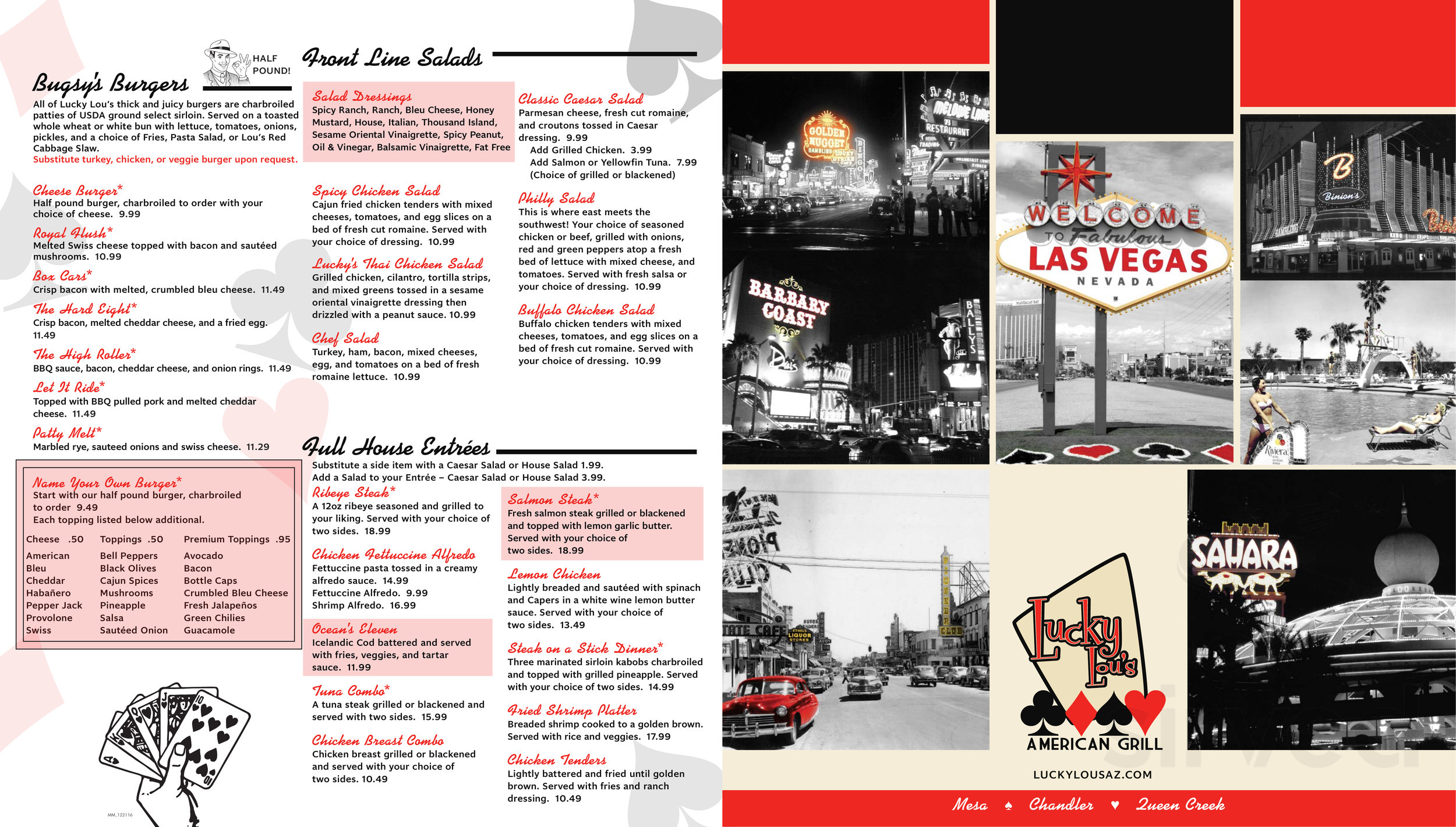 Lucky Lou's menu in Mesa, Arizona, USA