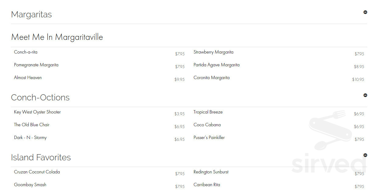 The Conch Republic Grill menu in North Redington Beach, Florida, USA