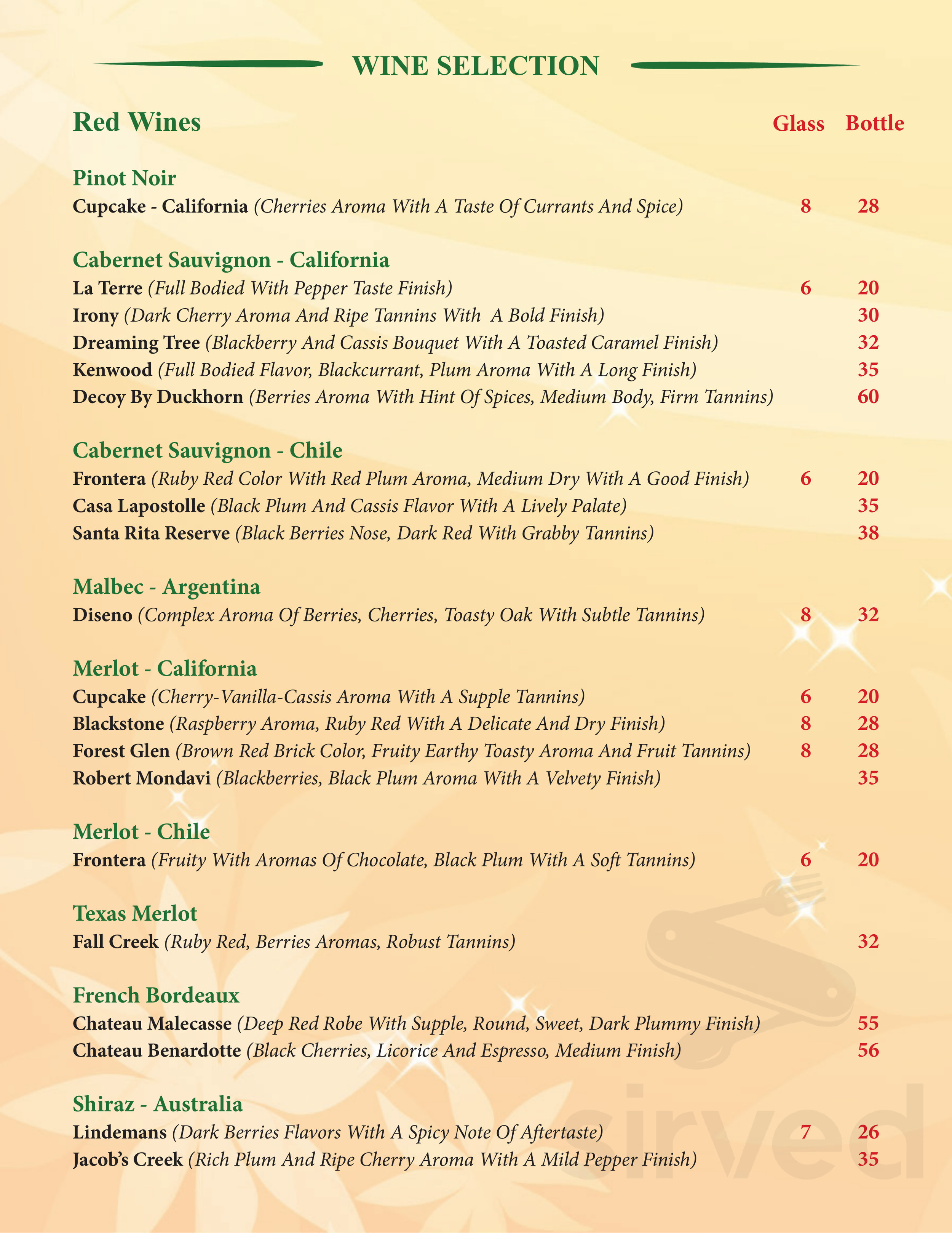 Rudi Lechner's Restaurant menu in Houston, Texas, USA