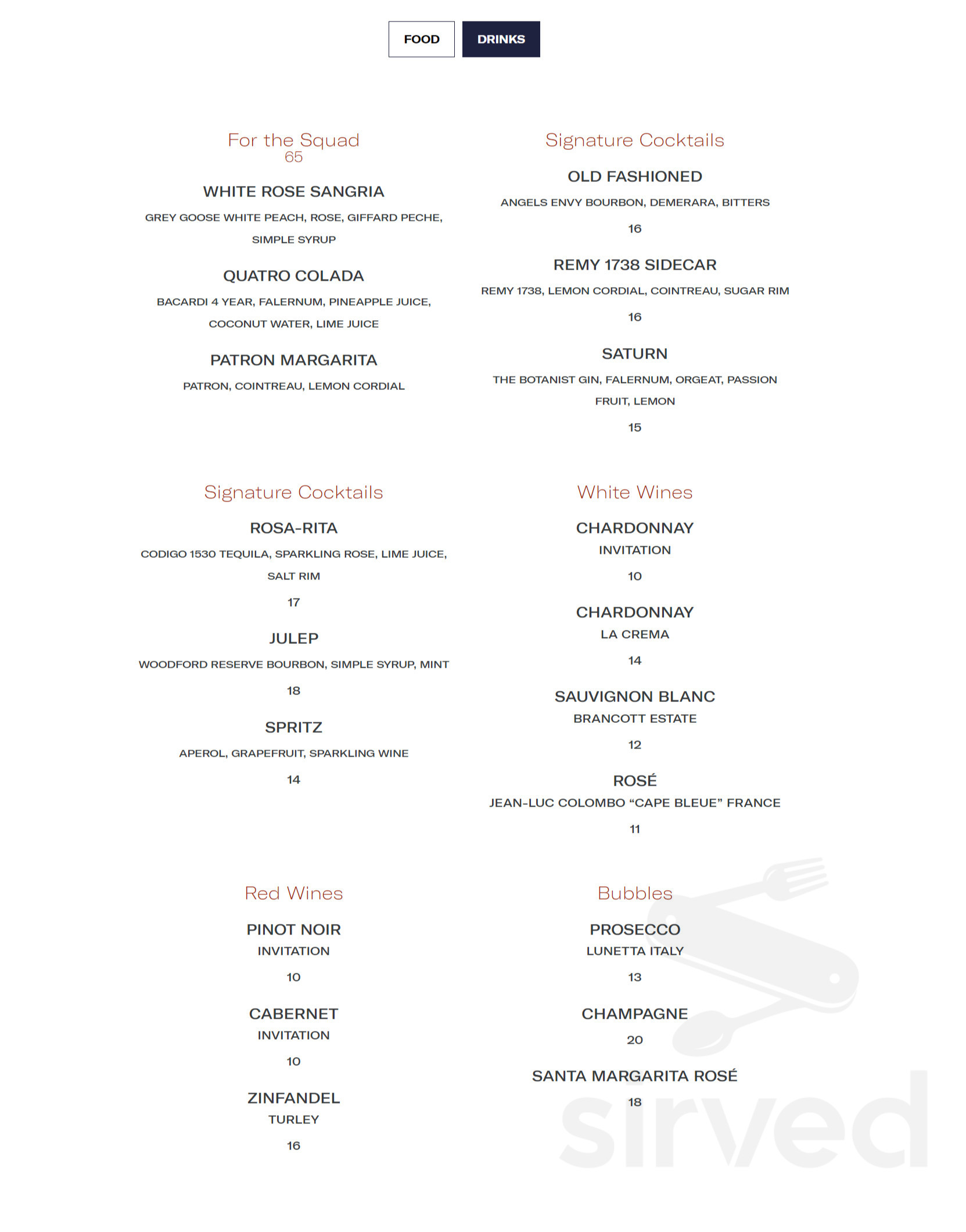 The Bullock menu in St. Louis, Missouri, USA