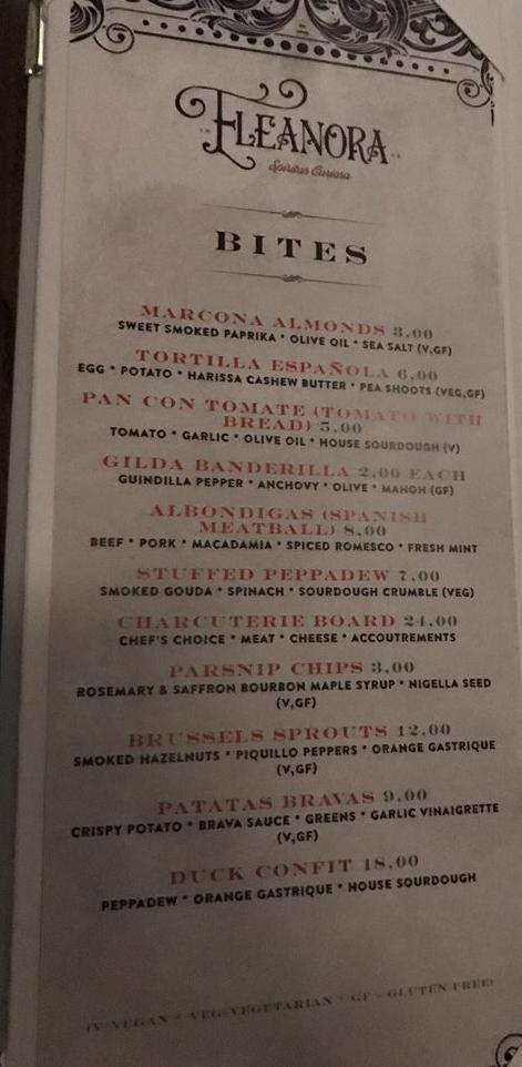 Eleanora menu in Lincoln, Nebraska, USA