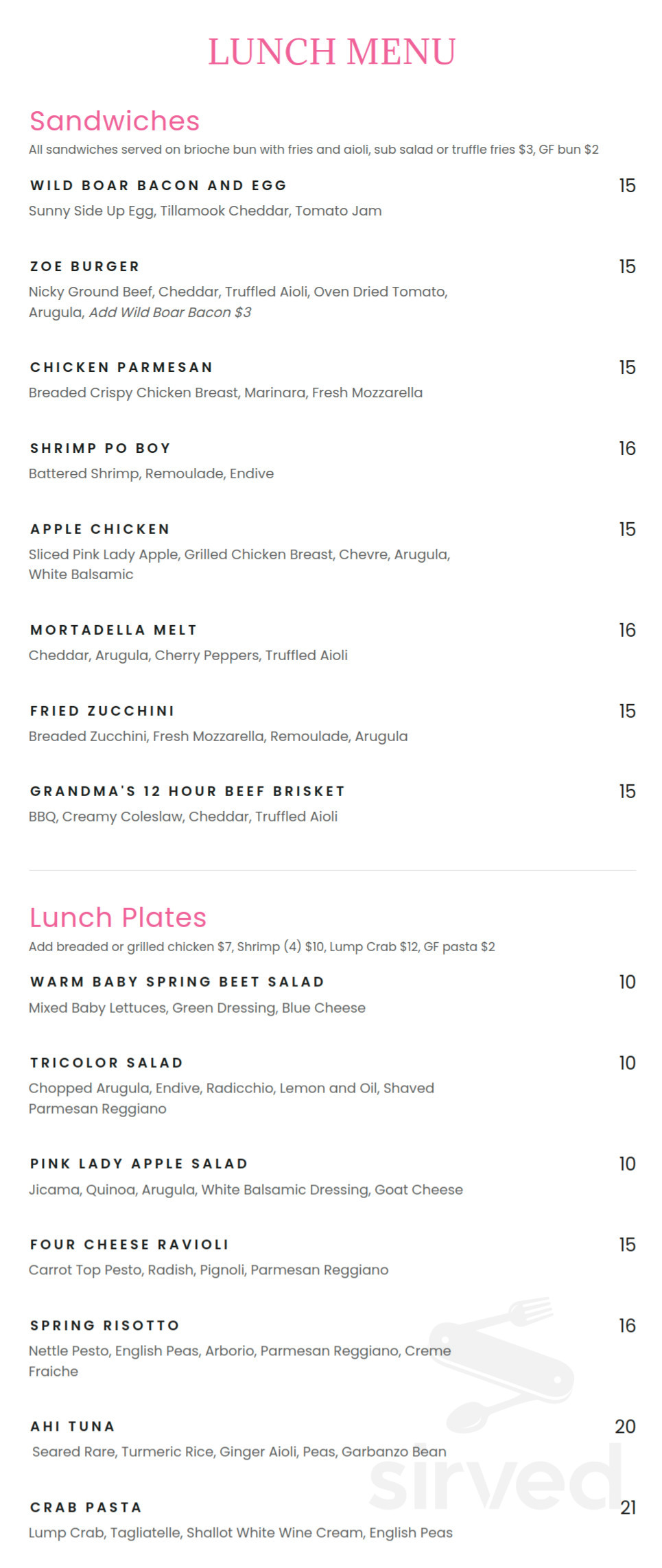 Restaurant Christine menu in Seattle, Washington, USA