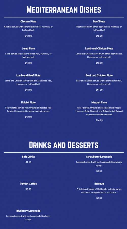 Babylon Mediterranean Restaurant menu in Portland, Oregon, USA