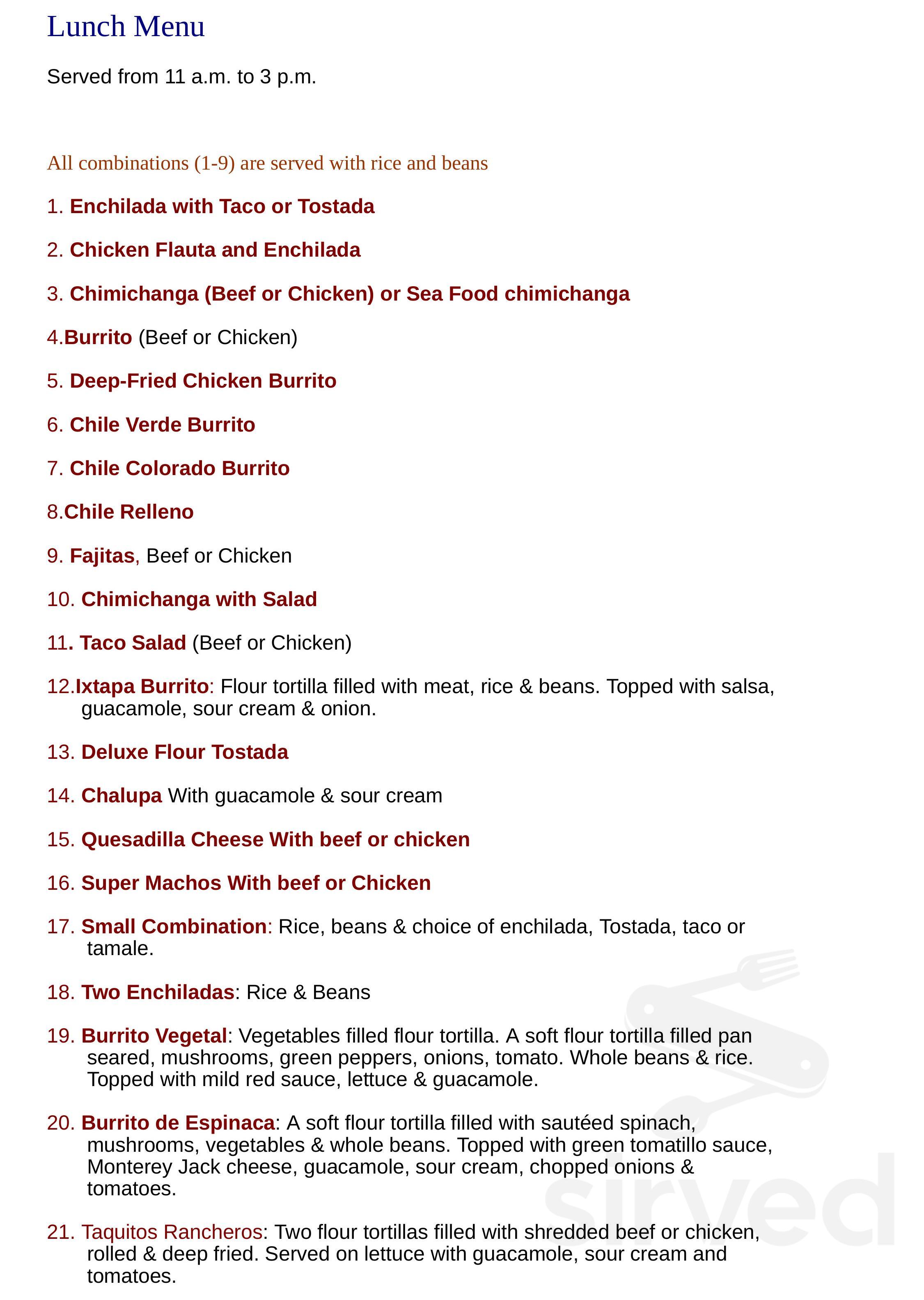 Ixtapa Mexican Restaurant menu in The Dalles, Oregon, USA