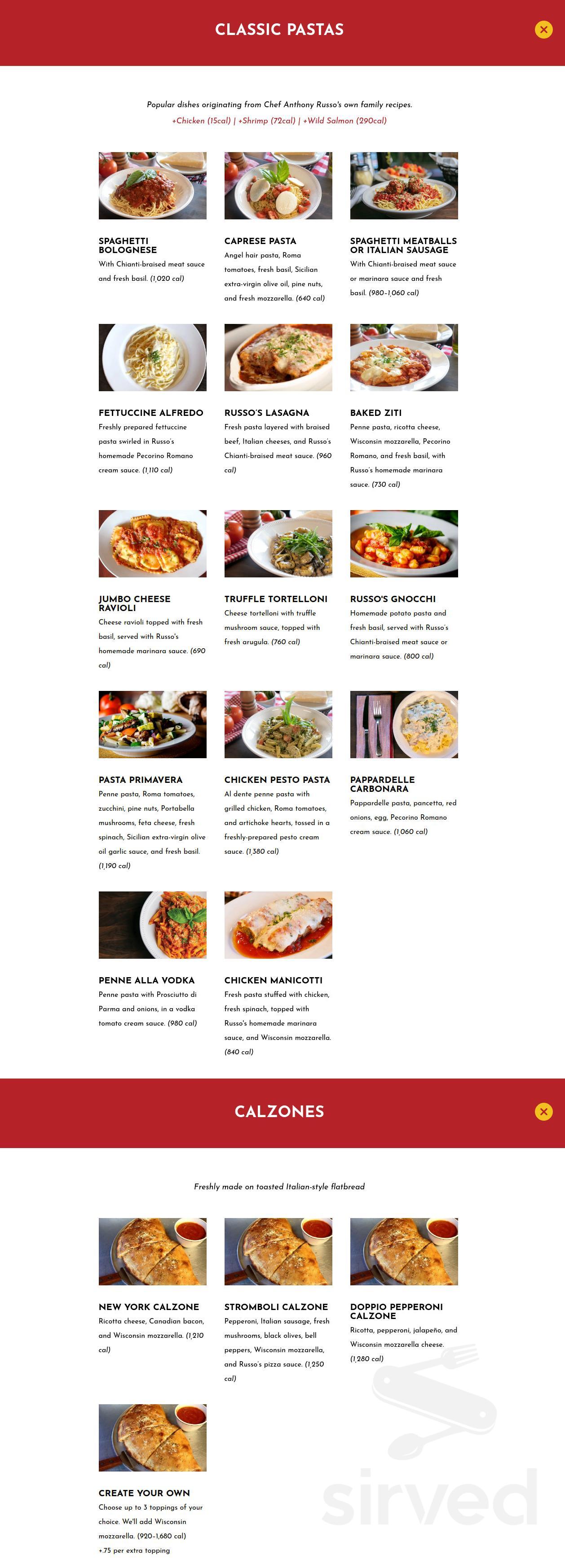 Menu - Tomball TX's Russo's New York Pizzeria & Italian Kitchen | Sirved