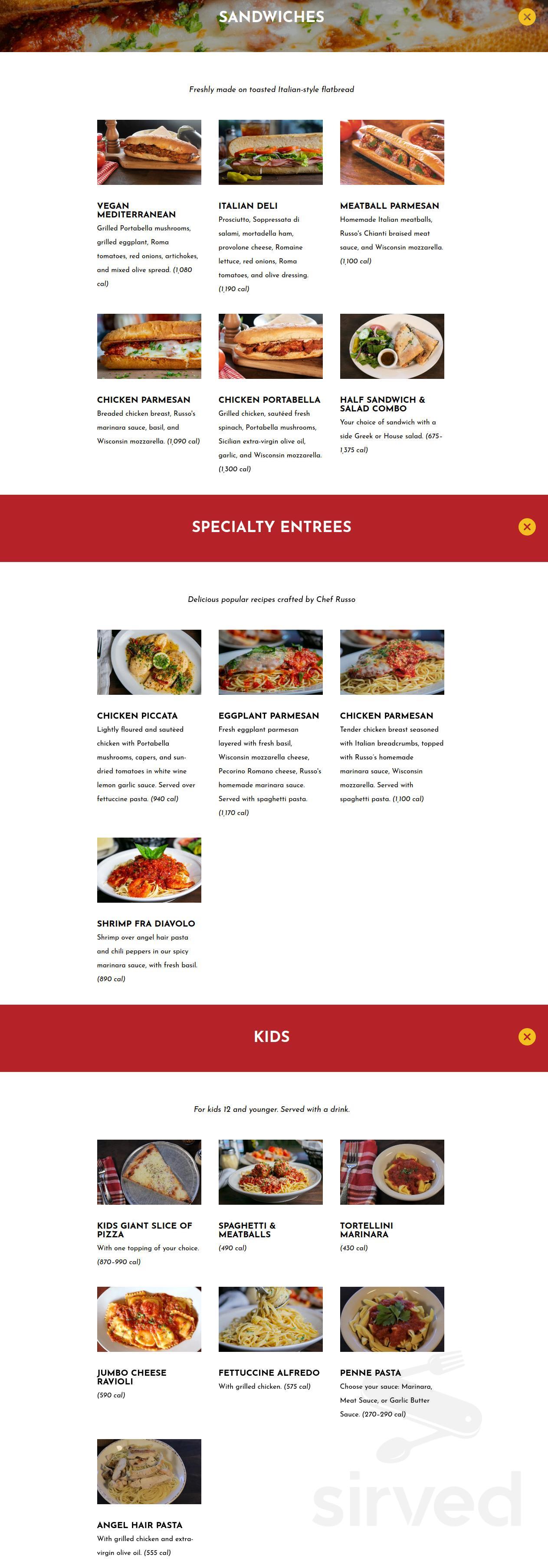 Menu - Tomball TX's Russo's New York Pizzeria & Italian Kitchen | Sirved