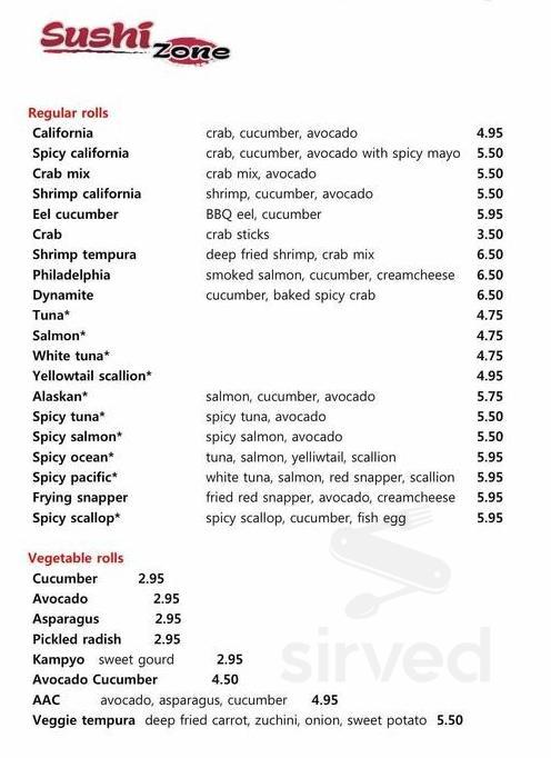 Sushi Zone menu in Eastpointe, Michigan, USA