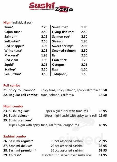 Sushi Zone menu in Eastpointe, Michigan, USA