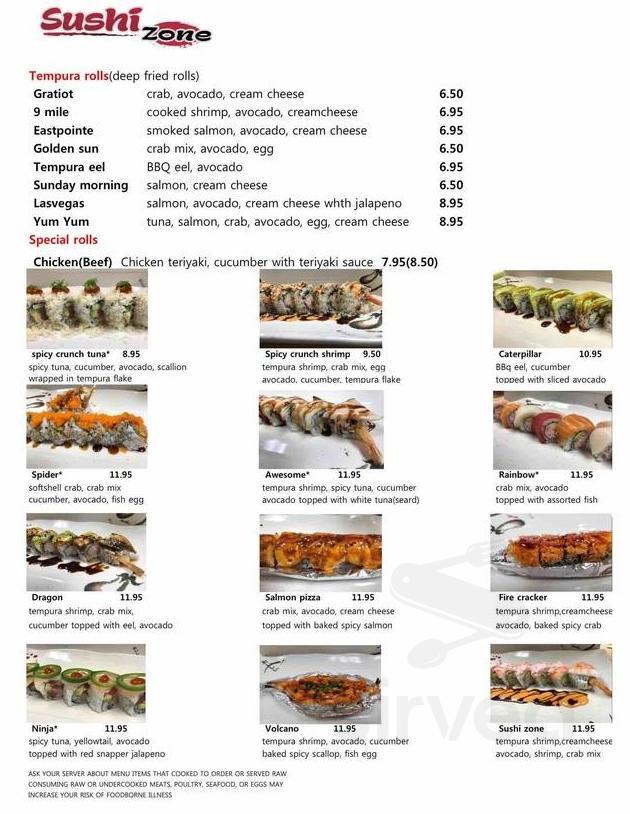 Sushi Zone menu in Eastpointe, Michigan, USA