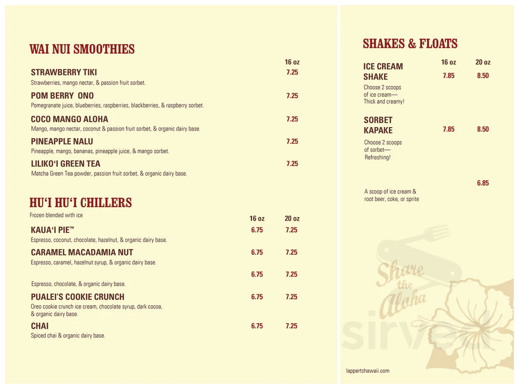 Lappert's Hawaii menu in Hanapepe, Hawaii, USA