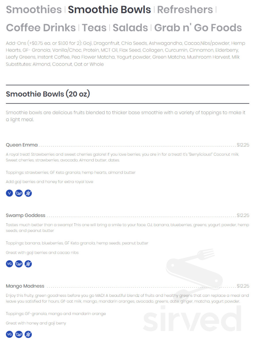 Bliss Blendz Smoothies menu in San Juan Bautista, California, USA