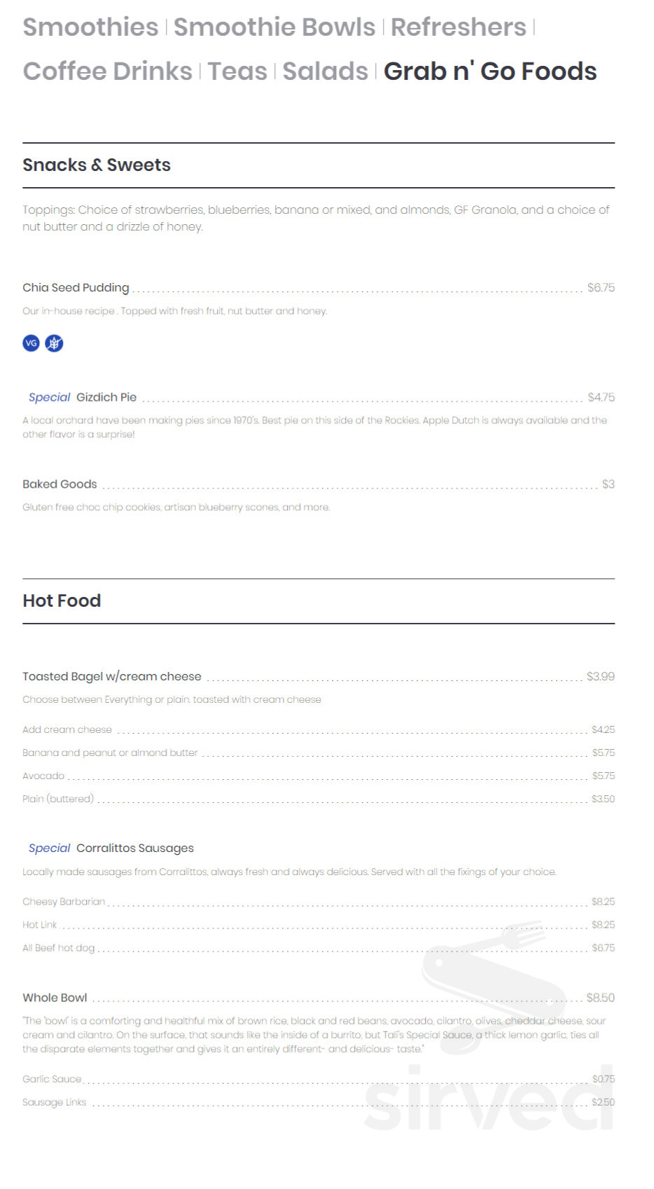 Bliss Blendz Smoothies menu in San Juan Bautista, California, USA