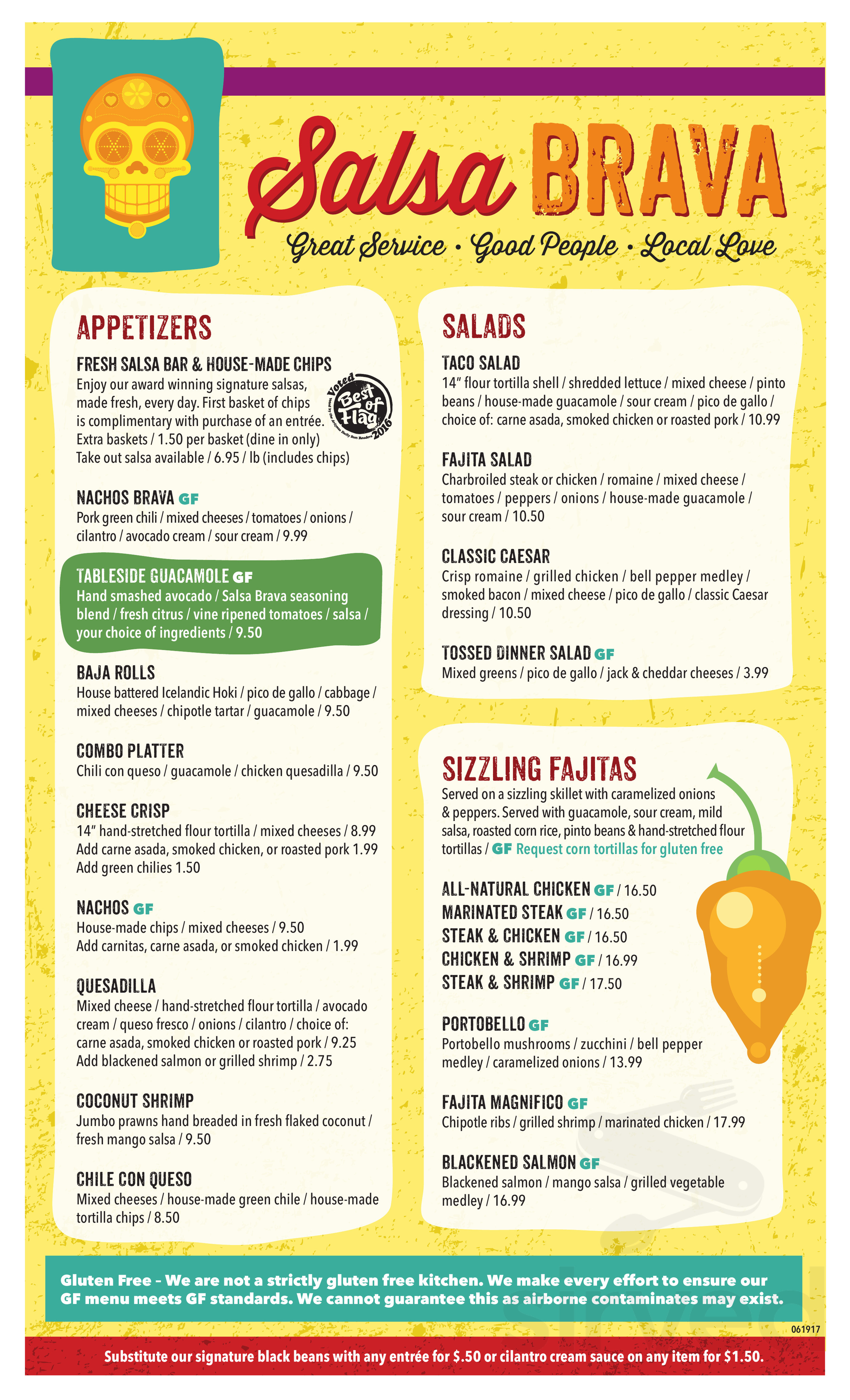Salsa Brava menu in Flagstaff, Arizona, USA