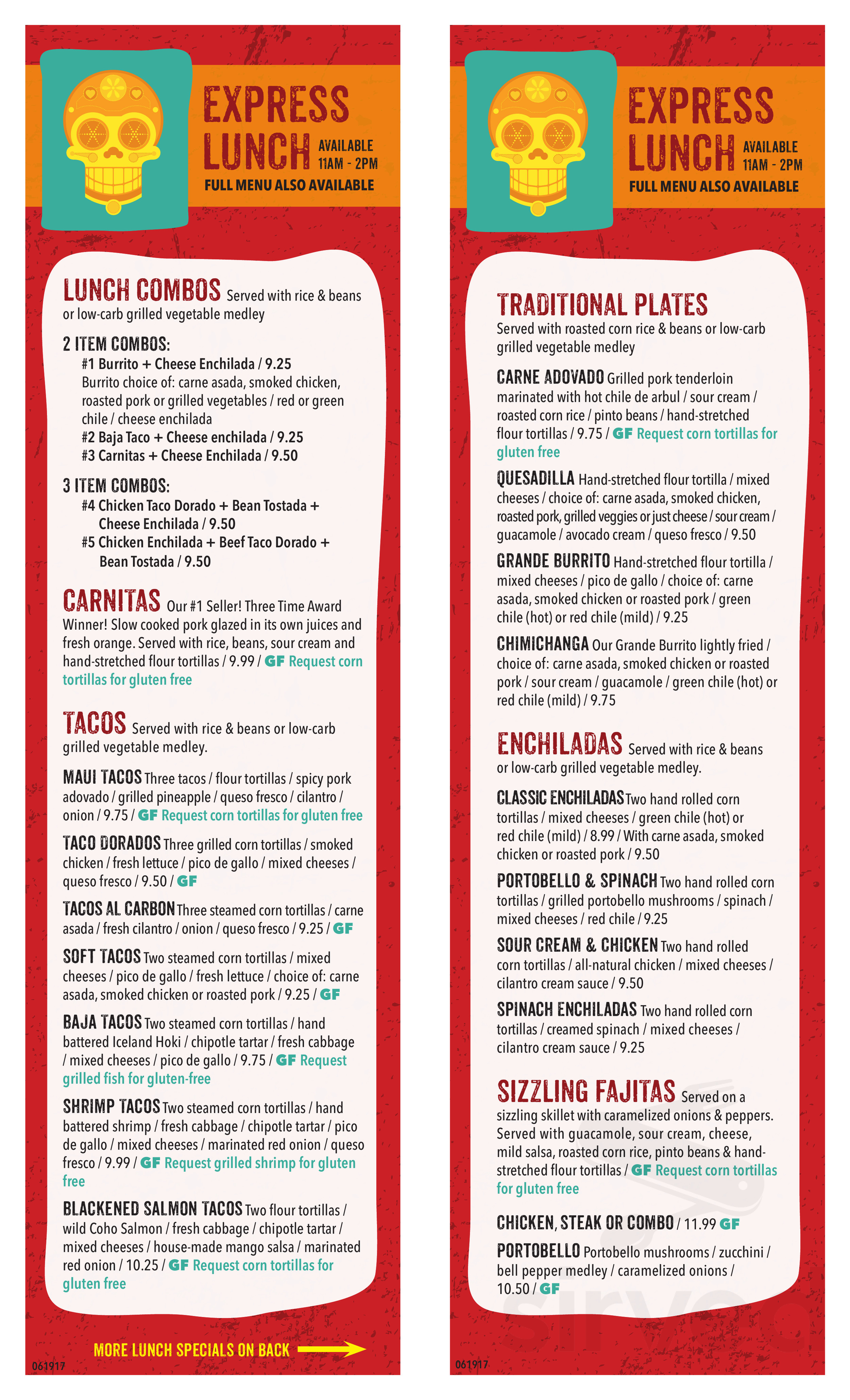 Salsa Brava menu in Flagstaff, Arizona, USA