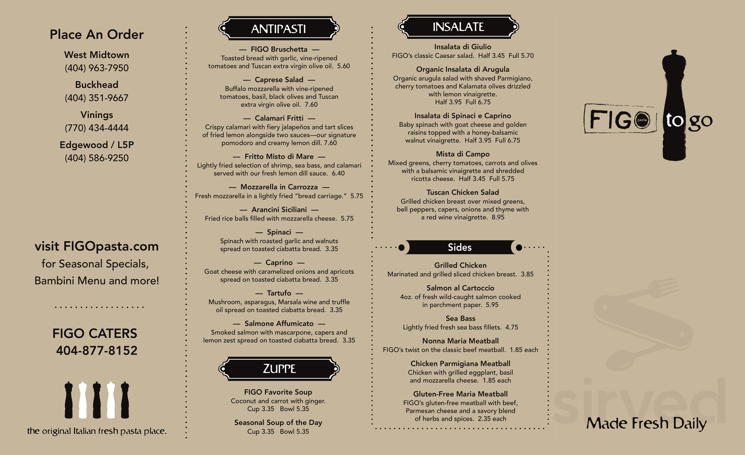 Menu - Atlanta GA's FIGO Pasta Upper Westside/Buckhead | Sirved