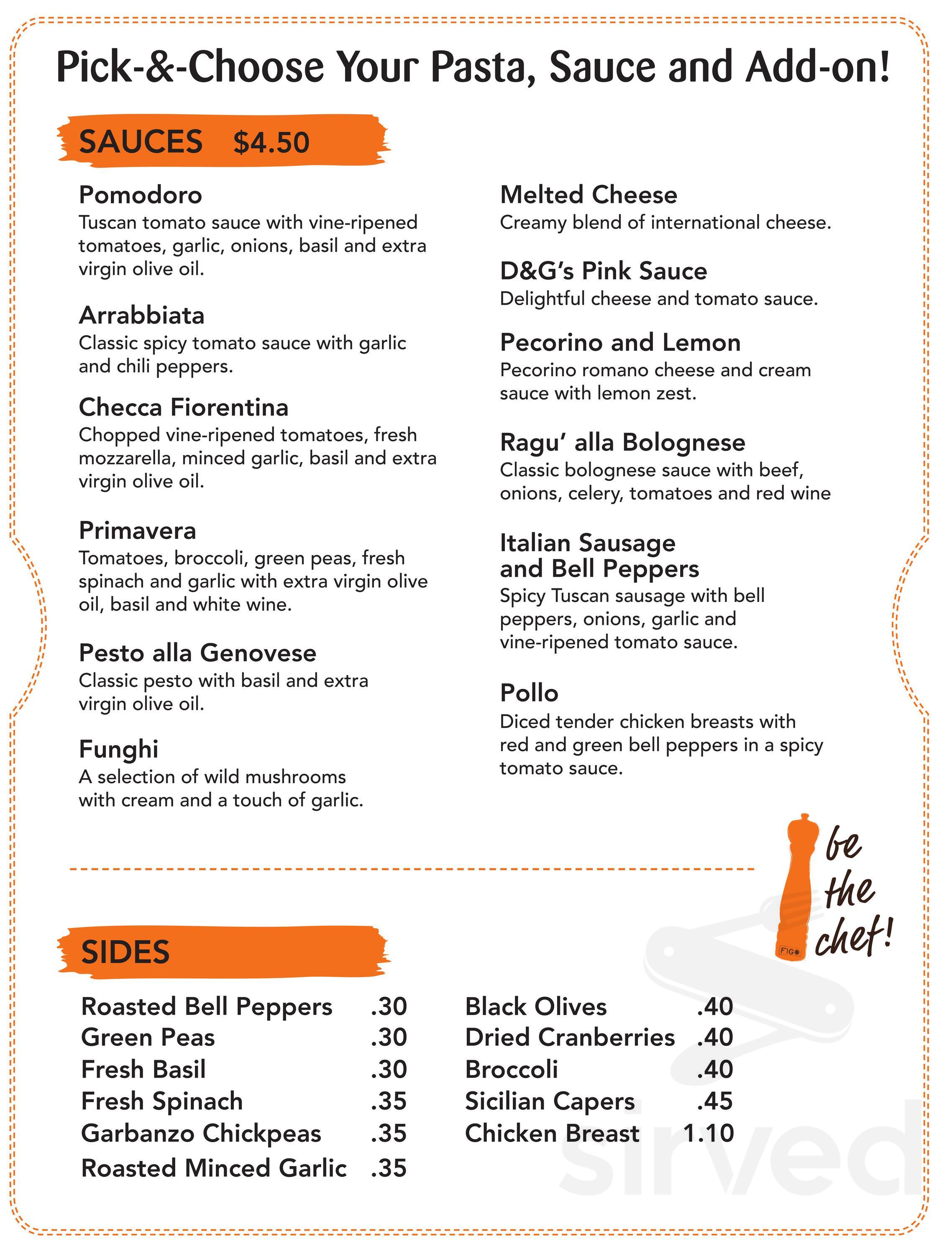 Menu - Atlanta GA's FIGO Pasta Upper Westside/Buckhead | Sirved