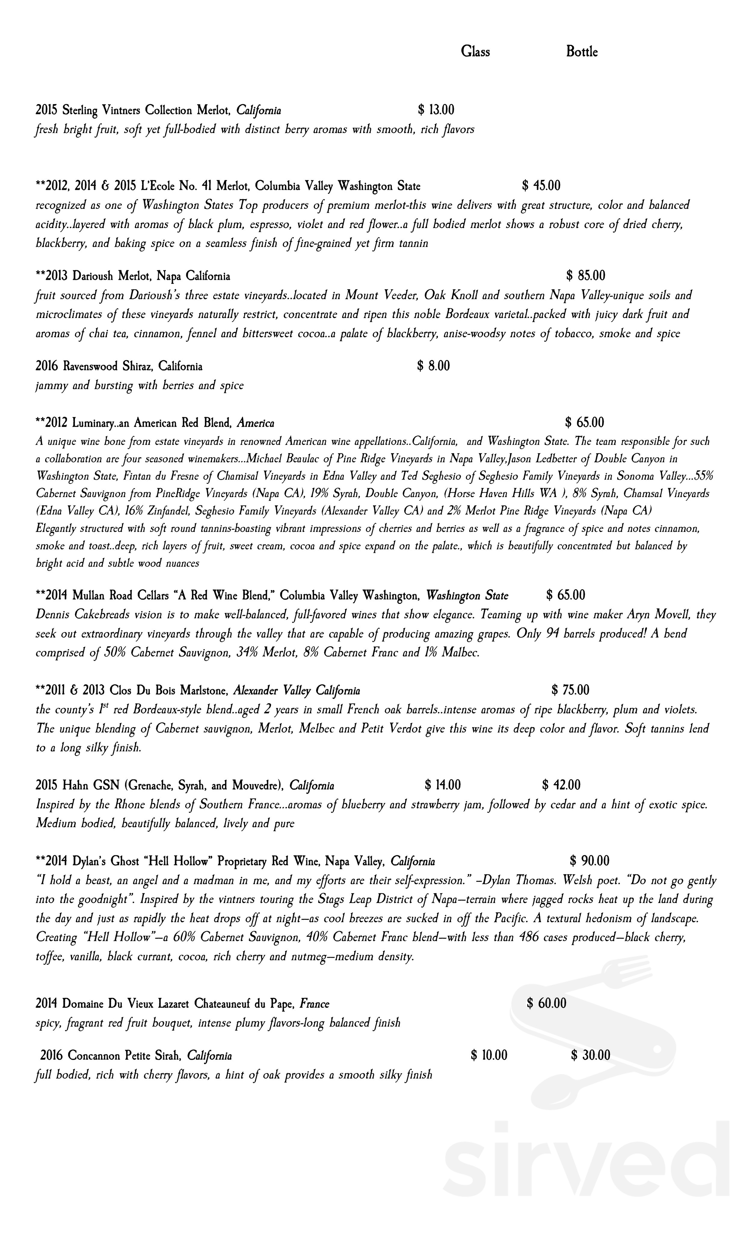 1640 Hart House menu in Ipswich, Massachusetts, USA