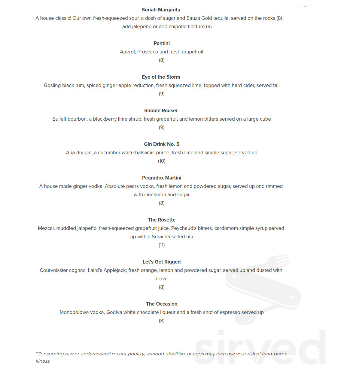 Cafe Soriah menu in Eugene, Oregon, USA