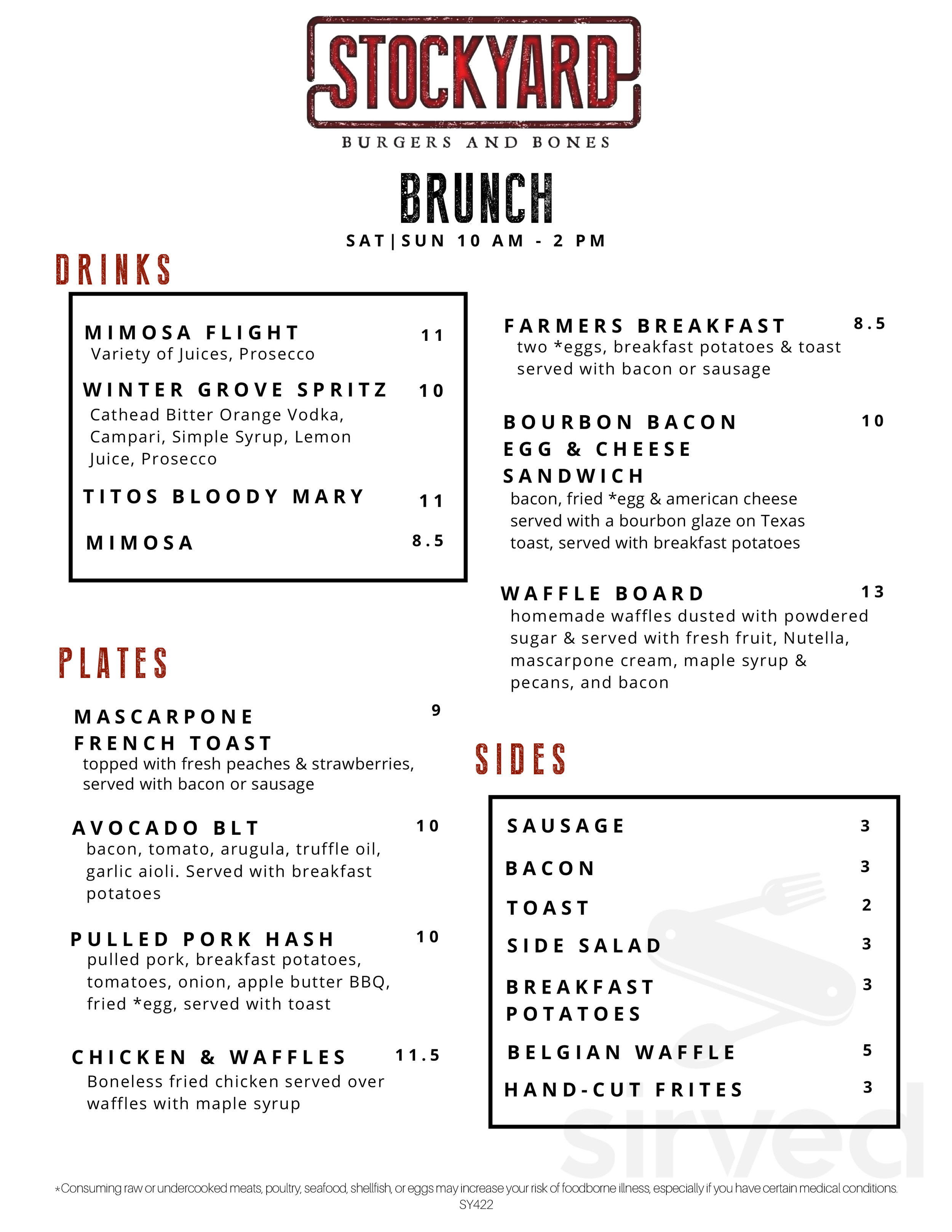 Stockyard Burgers and Bones menu in Marietta, Georgia, USA