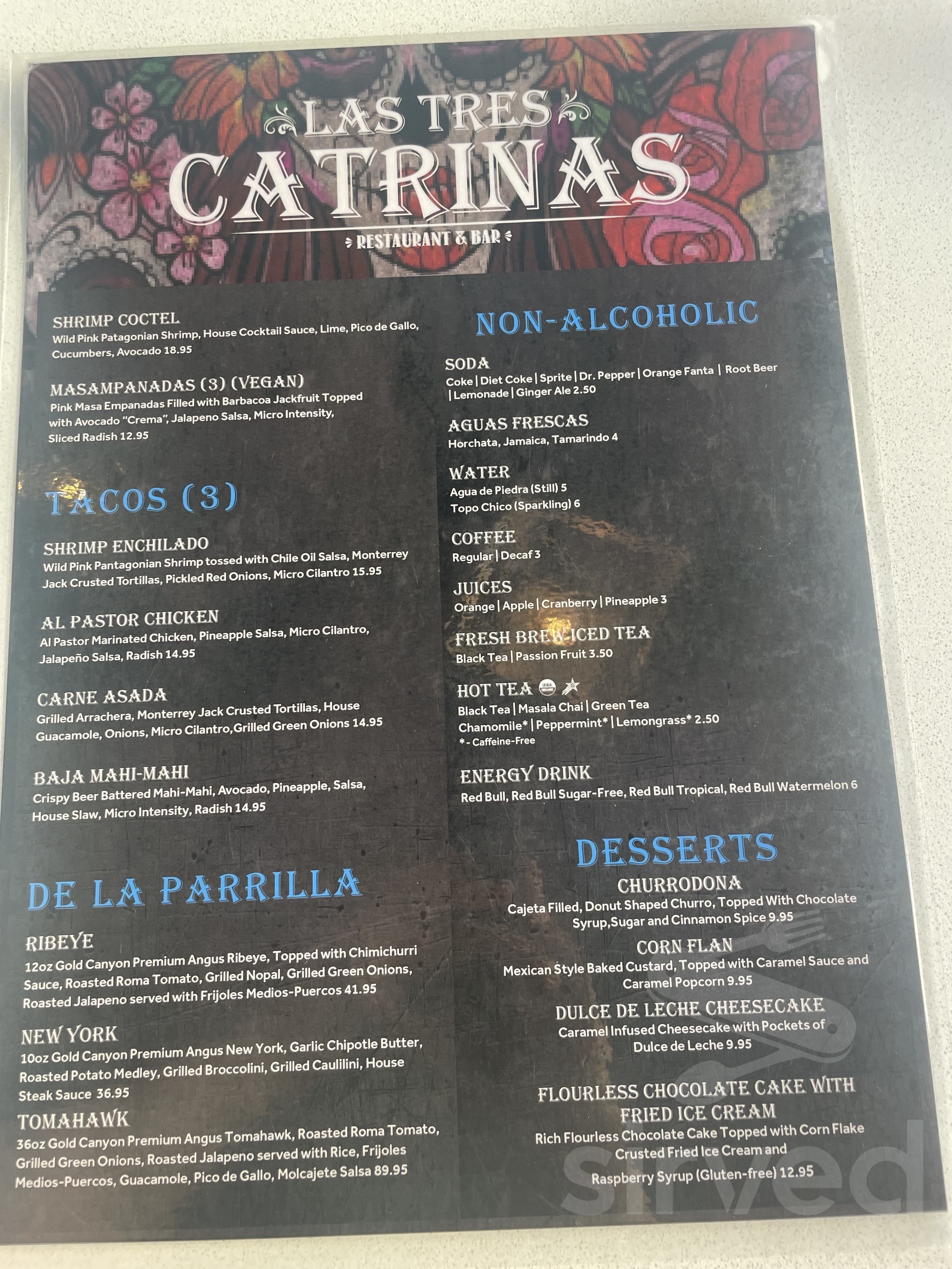 Las Tres Catrinas Restaurant & Bar menu in Chula Vista, California, USA