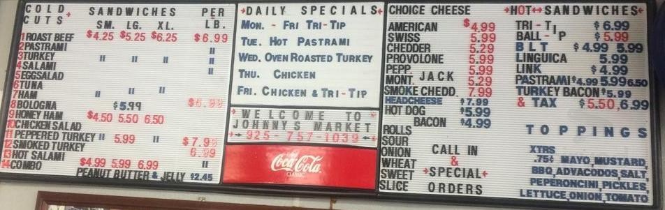 Menu for Johnny's Market in Antioch, California, United States
