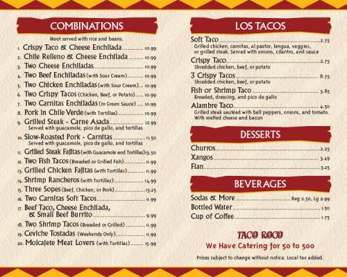 Chicho's Tacos menu in San Luis Obispo, California, USA