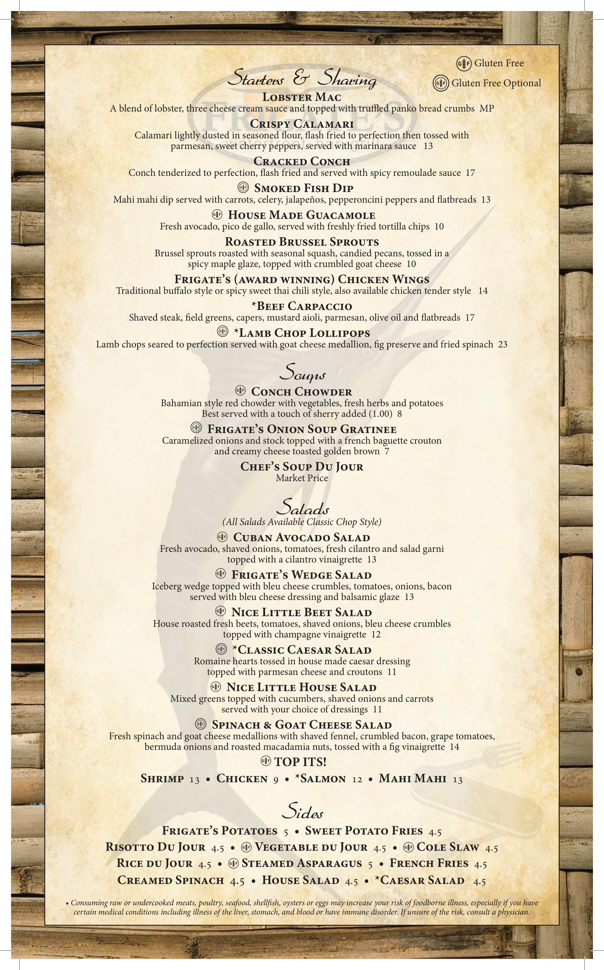 Menu for Frigate's Waterfront Bar & Grill - Melbourne in Melbourne, FL ...