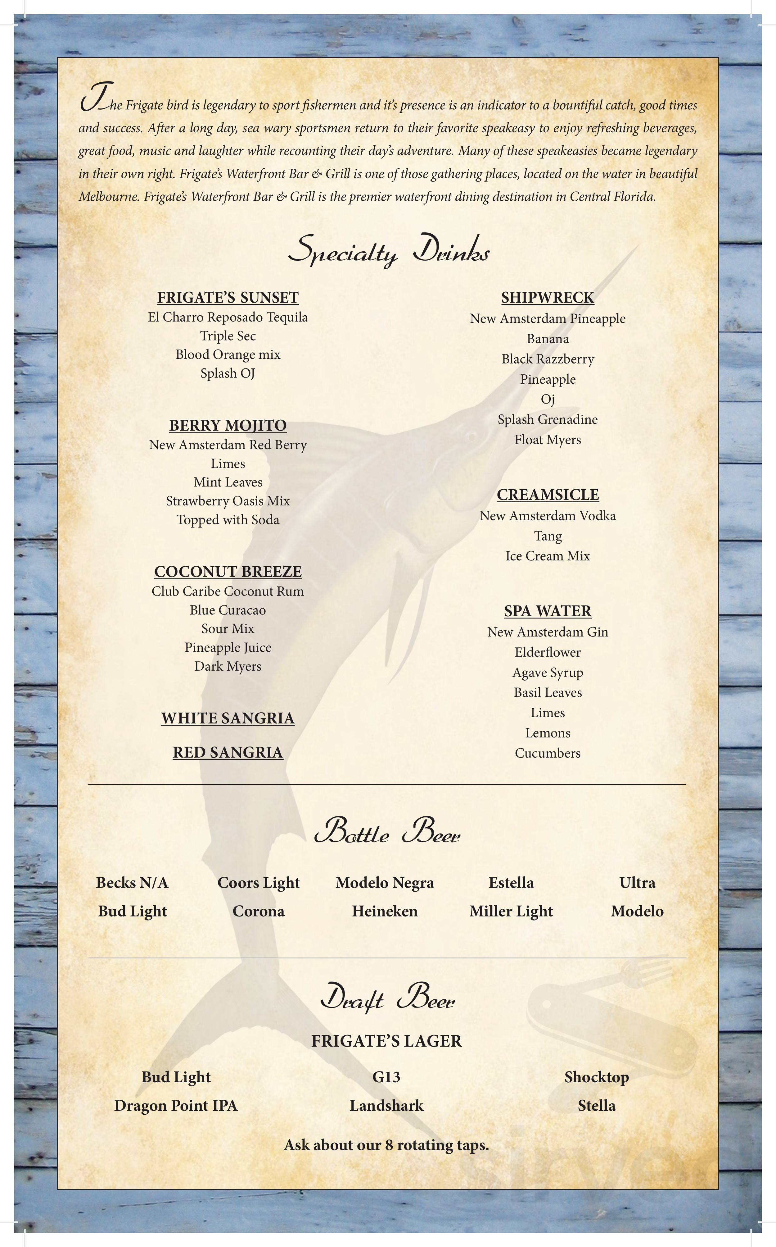 Frigate's Waterfront Bar & Grill - Melbourne menu in Melbourne, Florida ...