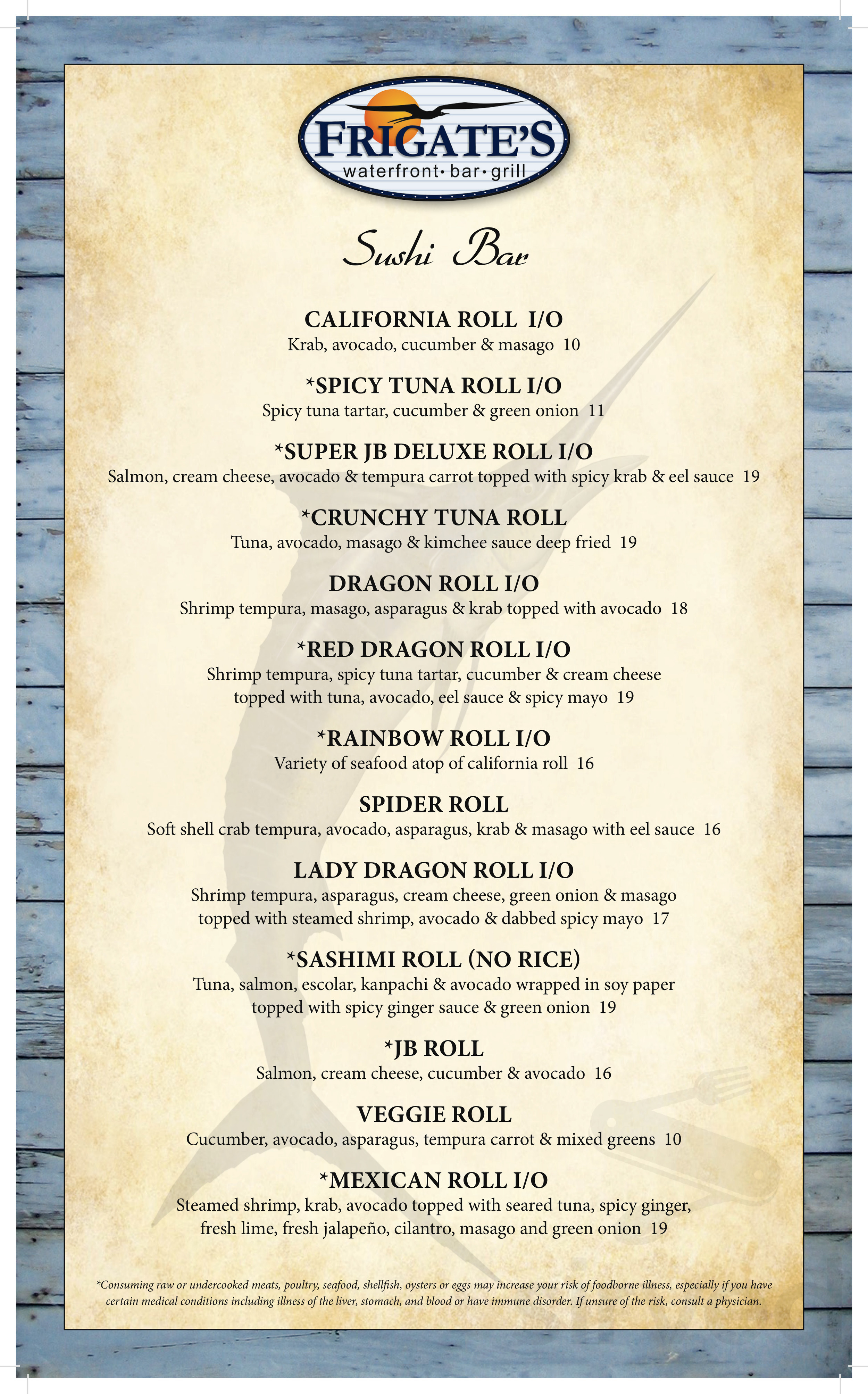 Frigate's Waterfront Bar & Grill - Melbourne menu in Melbourne, Florida ...